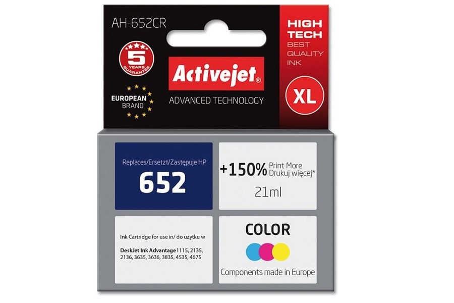 TUSZ ACTIVEJET HP NR.652 COLOR (F6V24AE) XL 21ml /AH-652CR Active Jet ...